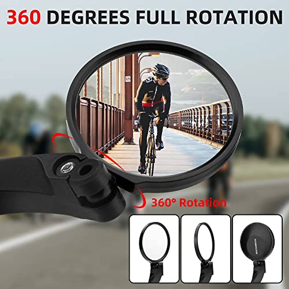 ROCKBROS Bike Mirror Handlebar Mount Bicycle Rear View Mirror Adjustable Rotatable Safety Bike Accessories Bike Mirrors for Mountain MTB Road E-bike