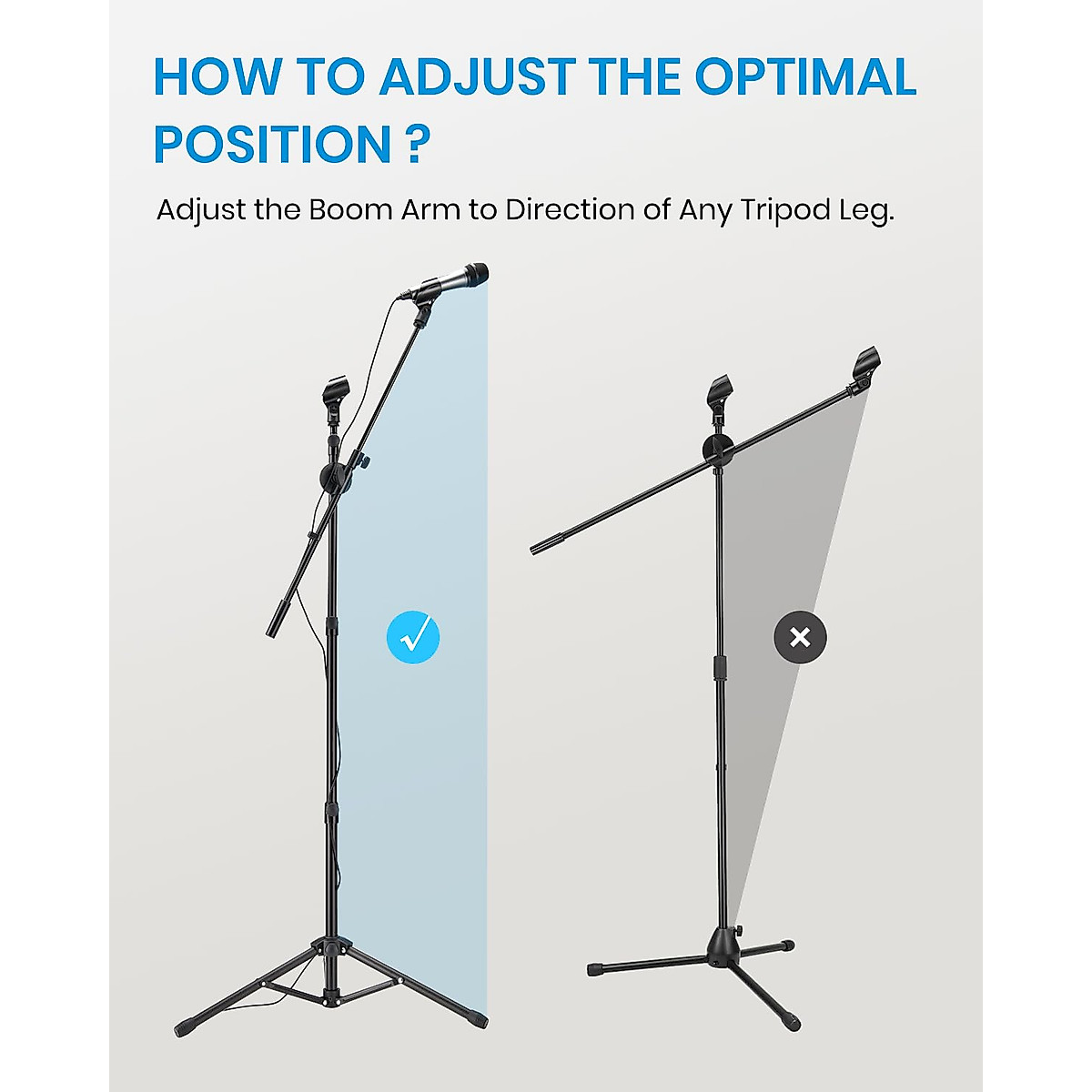 Moukey Microphone Stand, Tripod Boom Mic Stand with 2 Non-Slip Mic Clip Holders & 2 Foam Covers, Collapsible Adjustable Mic Stand for Singing, Karaoke, Stage and Outdoor Activities, Black, MMs-3