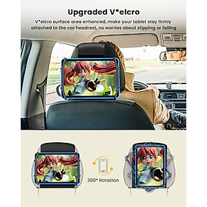 WONNIE Tablet Holder for Car, Upgraded iPad Holder for Car Back Seat Headrest Mount Holder for Kids with Anti-Slip Strap,Silicone Holding Net/Fits All 7-12.9'' Tablets