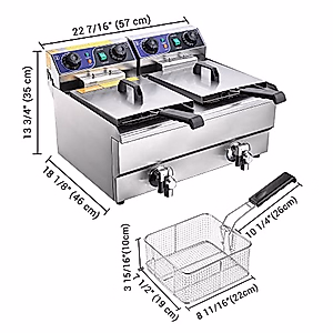 WeChef 24L Commercial Deep Fryer Dual Tanks Electric Fryer with Drains For Restaurant Food Truck