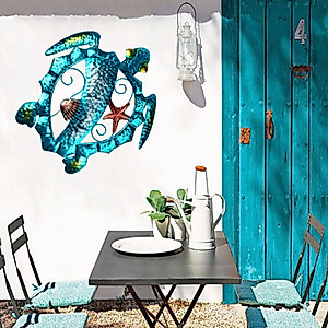 Large Metal Ocean Turtle, 15.7 Inch Metal Sea Turtle Wall Decor Outdoor Metal Sea Turtle Sculpture for Garden Home Living Room Bedroom Aquarium Ocean Themed Wall Decoration