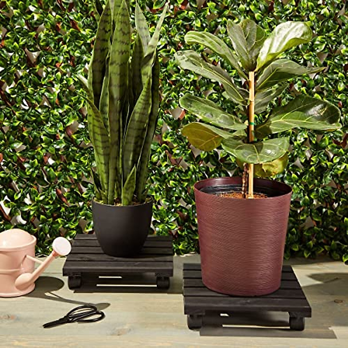 HOUSEBOOK - 2 Packs Premium Wooden Plant Stand Caddy 30cm Square Garden Plant Pot Trolley 360 Deg Movable, Waterproof Planter Caddy, 12", Wholesale Available, 30cm, Holds Up 240 Lbs, Black