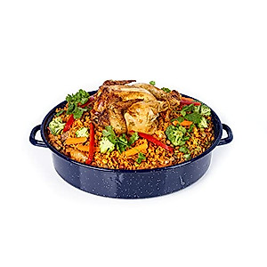 IMUSA USA 18" Traditional Vintage Style Blue Speckled Enamel on Steel Covered Oval Roaster