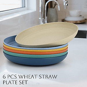 Homienly 6 PCS Deep Dinner Plates Alternative for Plastic Plates Microwave and Dishwasher Safe Wheat Straw Plates for Kitchen Unbreakable Kids Plates with 6 Colors (8 INCH)