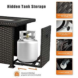 Vicluke Aluminum Fire Pit Table, Propane Fire Pit Table for Outside, 44in 50,000 BTU Auto-Ignition Gas Fire Table w/CSA Certification, Hand-Painted Table Top, Wind Guard, Cover, Glass Beads (Brown)