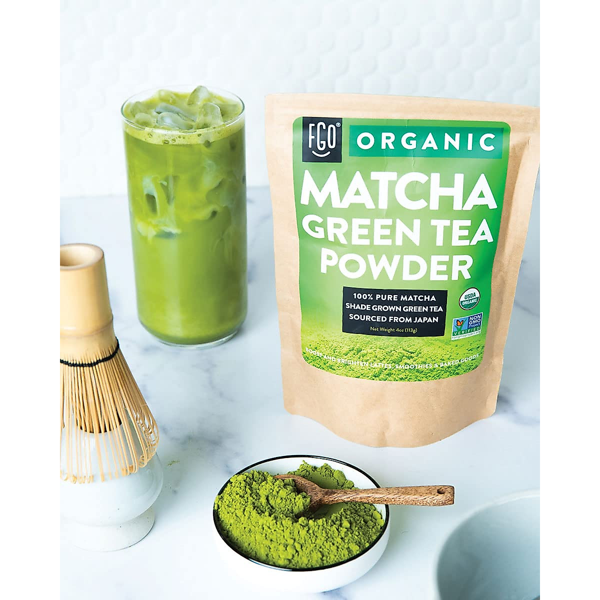 FGO Organic Matcha Green Tea Powder, Japanese Culinary Grade for Cooking, Baking, and Smoothies, 4 Ounce Resealable Bag, Packaging May Vary (Pack of 1)