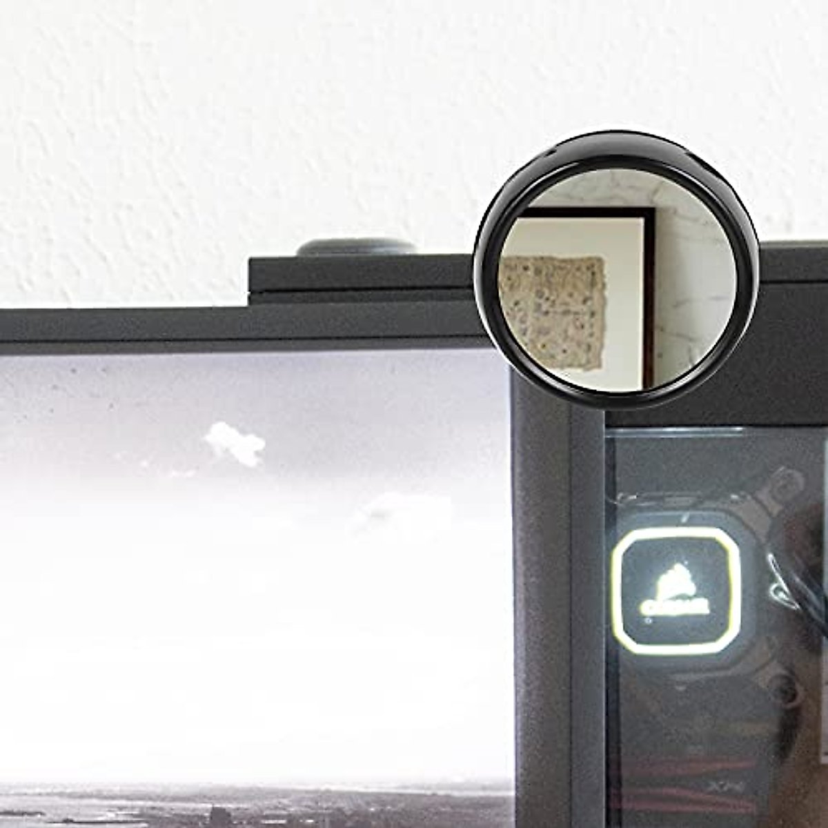 POPETPOP Clip On Cubicle Mirror- Computer/ Laptop Monitor Rear View Mirror, Blind Spot Mirror, Round Glass Convex Rear View Mirror Clip On Mirror for Computer Monitor
