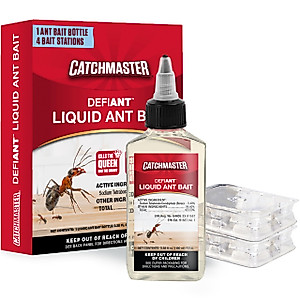 Catchmaster Defiant Liquid Ant Bait with 4 Reusable Bait Stations, Multi-Surface Ant Killer for Home, Discrete Ant Traps Indoor & Outdoor, Pest Control Traps, Reduce & Remove Ant Infestation Colonies