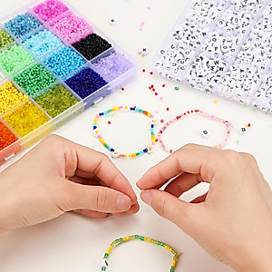 DICOBD 21600pcs 2mm 12/0 Glass Seed Beads Craft Beads Kit and 1200pcs Letter Alphabet Beads for Friendship Bracelets Jewelry Making Necklaces and Key Chains with 2 Rolls of Cord