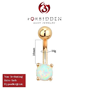 Forbidden Body Jewelry Surgical Steel Rose Gold Plated Simulated White Opal Gemstone Belly Button Ring