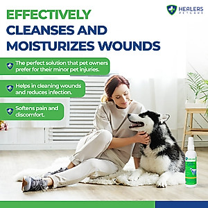 Healers PetCare Wound Cleanser - All Animal Wound and Skin Care Spray - Clean, Flush and Moisturize - Natural & Non-Toxic Pain Relief Cleaner for Dogs, Cats, & More Pets (4oz)