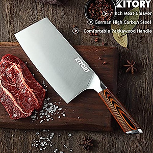 Kitory Meat Cleaver 7 inch, Kitchen Knife, Chopper, Chopping Knife, German High Carbon Stainless Steel Chinese Chef Knives with Ergonomic Pakkawood Handle for Home& Restaurant, 2023 Gifts