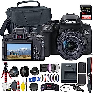 Canon EOS 850D / Rebel T8i DSLR Camera with 18-55mm Lens, Extra Canon Battery, Creative Filters, EOS Camera Bag, Sandisk Extreme Pro 64GB Card, 6AVE Cleaning Set, More (Renewed)