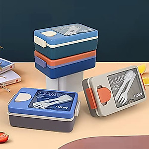 Bento Box For Adults, 3 Compartment Bento Box Lunch Box Leak Proof, Bento Box With Sauce Container, 1100ml Modern Bento Box With Utensils, BPA-Free/Microwave/Dishwasher Safe Bento Box