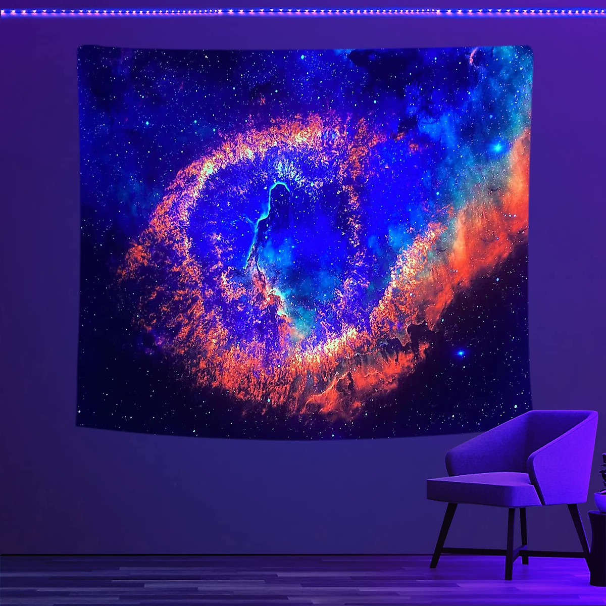 Psyhilar Black Light Posters for Adults and Teens, Outer Space Nebula Galaxy Backdrop UV Reactive Tapestry Blacklight Wall Hanging Universe (59 x 51 Inches)