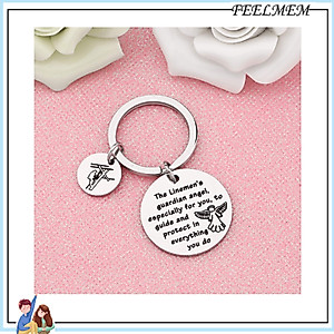 FEELMEM Lineman Prayer Gift The Linemen’s Guardian Angel Keychain Lineworker Electric Cable LinemanBe Safe Gifts