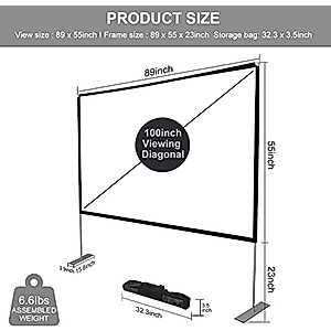 Projector Screen with Stand 100 inch Portable Projection Screen 16:9 4K HD Rear Front Projections Movies Screen with Carry Bag for Indoor Outdoor Home Theater Backyard Cinema Travel