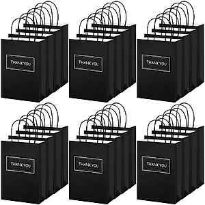 100 Pcs Thank You Paper Bags Bulk 8 x 4 x 10 Inch Thank You Gift Bags with Handle Shopping Merchandise Bag Merchant Bag for Small Business, Retail Shopping, Wedding, Party, Boutique (Black)