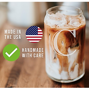 Etched Monogram 16oz Can Glass for Soda or Beer (Letter C), A-Z Personalized gifts for men, Customized coffee glasses, Custom Initial, Birthday gift for Mens Her Brother Husband cup