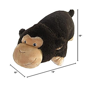 Monkey Zoopurr Pets 19" Large, 2-in-1 Stuffed Animal and Pillow with Embroidered Eyes | Expandable Cushion | Premium Soft Plush Cute Toy Travel Comfort | Great Present for Toddlers & Kids