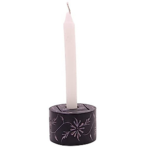 KC KULLICRAFT Hand Carved Black Soapstone Incense Holder | Candle Stick Burner | Tea Light Stand. Decorative Round Shape Carving for Home and Office Decor. (2.5 x 2.5 x 2 Inches)