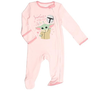 STAR WARS The Child Newborn Baby Girls Sleep N' Play Coverall Headband Bib and Blanket 4 Piece Pink/Green 0-6 Months