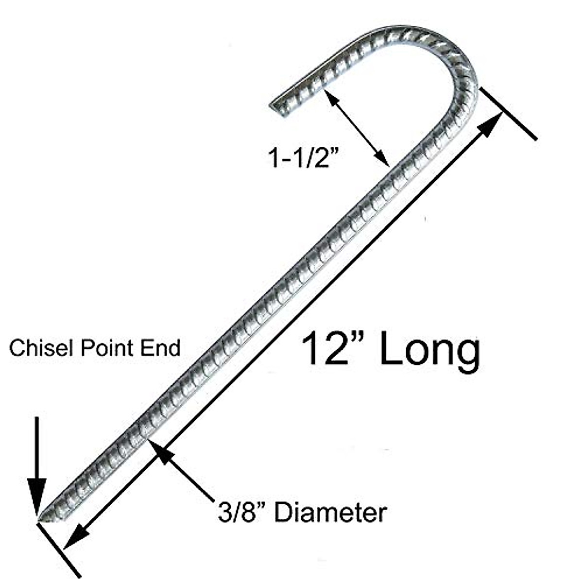 Toopify 12 Pack Rebar Stakes, 12" Heavy Duty J Hook Galvanized Ground Anchors, Anti Rust Metal Steel Tent Stakes Garden Fence Stakes, Silver