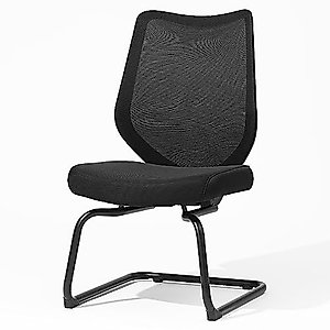FYLICA Office Chairs No Wheels Conference Room Chair Breathable Mesh Upgraded Cushion and Sled Base, Mid Back Reception Chair No Armrests (1, Black)