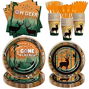 HIPVVILD Hunting Camo Party Decorations Tableware - Oh Deer Hunting Birthday Party Supplies, Paper Plate, Cup, Napkin, Cutlery, Camouflage Camping Hunting Birthday Baby Shower Decorations | Serve 24