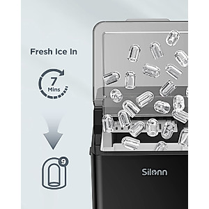 Silonn Countertop Ice Maker Machine, Fast Ice in 7 Min, 28 lbs of Ice Per Day, Ice Makers Countertop, Portable Ice Maker with Ice Basket and Scoop, Black, 10 x 15 x 12 inches