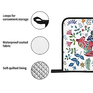 Floral Swedish Dala Horse Oven Mitts and Pot Holders Sets Kitchen Oven Gloves BBQ Gloves Pot Holders for Cooking Baking