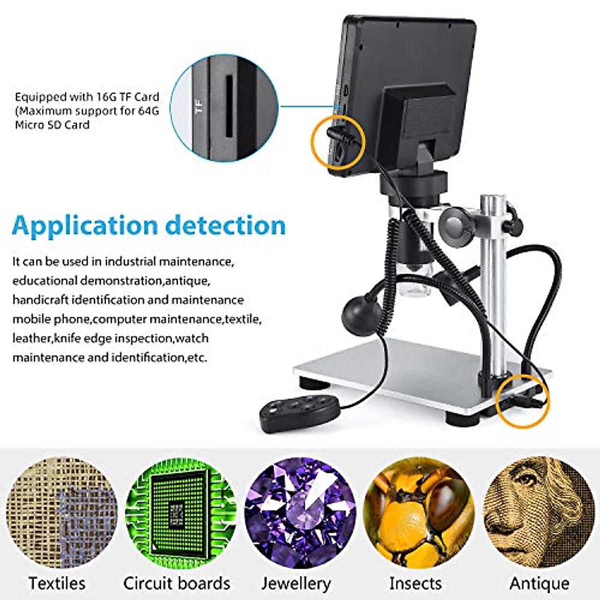 7 inch LCD Digital USB Microscope with 32G TF Card,Koolertron Upgraded 12MP 1-1200X Magnification Camera Video Recorder,Wired Remote,Rechargeable Battery for Circuit Board Soldering PCB Coins Outdoor
