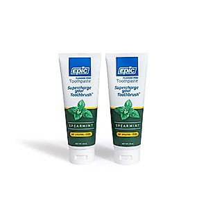 Epic Xylitol Toothpaste - Sugar Free & Aspartame Free Toothpaste Sweetened w/ Xylitol for Clean Teeth & Gum Health (Spearmint, 4.9oz Tube, 2 Tubes)