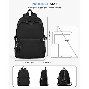 Lightweight School Backpack for Women Men, Laptop Travel Casual Daypack College Secondary School Bags Bookbag for Teenage Girls Boys, Black