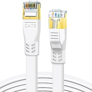 DDMALL CAT8 Ethernet Cable 100ft, High Speed 40Gbps 2000MHz Shielded S/FTP, Flat Gigabit Network LAN Patch Cord with RJ45 Connector for Gaming, PS5, PS4, PS3, Xbox, Router, Modem (100ft White)