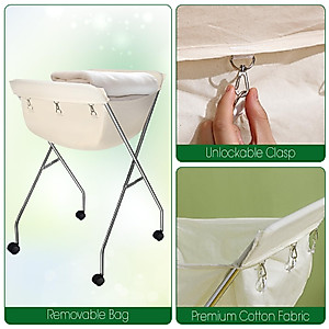 Mifoci Rolling Laundry Basket with Wheels, Foldable Rolling Laundry Cart Collapsible Hamper with Handle, Tubular Metal Frame and Removable Bag, White Bag Included, 24.4 x 19.7 x 34 Inches