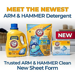 Arm & Hammer Power Sheets Laundry Detergent, Fresh Linen 50ct, up to 100 Small Loads (Packaging may vary)