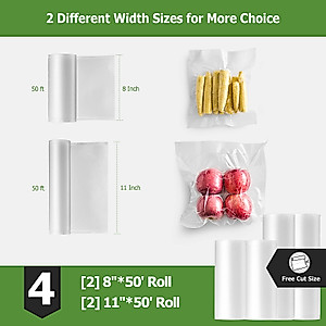 Gasbye Vacuum Sealer Bags, [ 200ft Mega-Pack ] with 8"x50' (2 Rolls) & 11"x50' (2 Rolls) for Custom Fit Airtight Food Sealer & Sous Vide, BPA Free, 7-Layer Ultra-Thick Anti-Puncture Design, 4 Pack