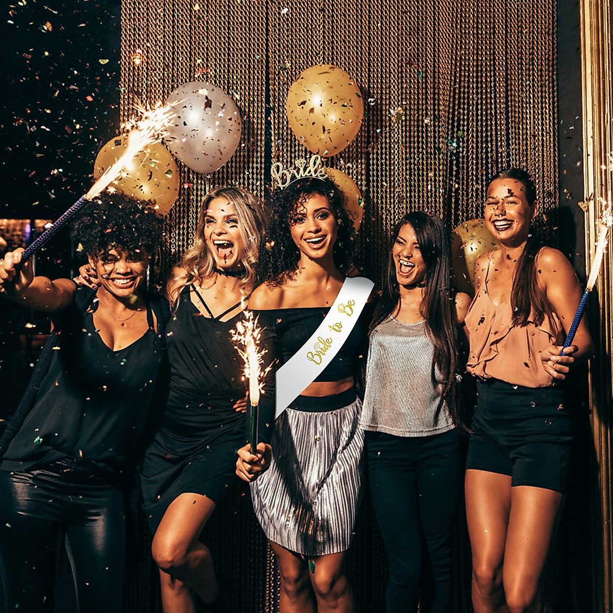 Yolev Bachelorette Party Accessories Set, 3 Piece Rose Gold Bridal Shower Decoration Accessories-Bride to Be Sash and Veil Bride Headband for Bachelorette Party Supplies