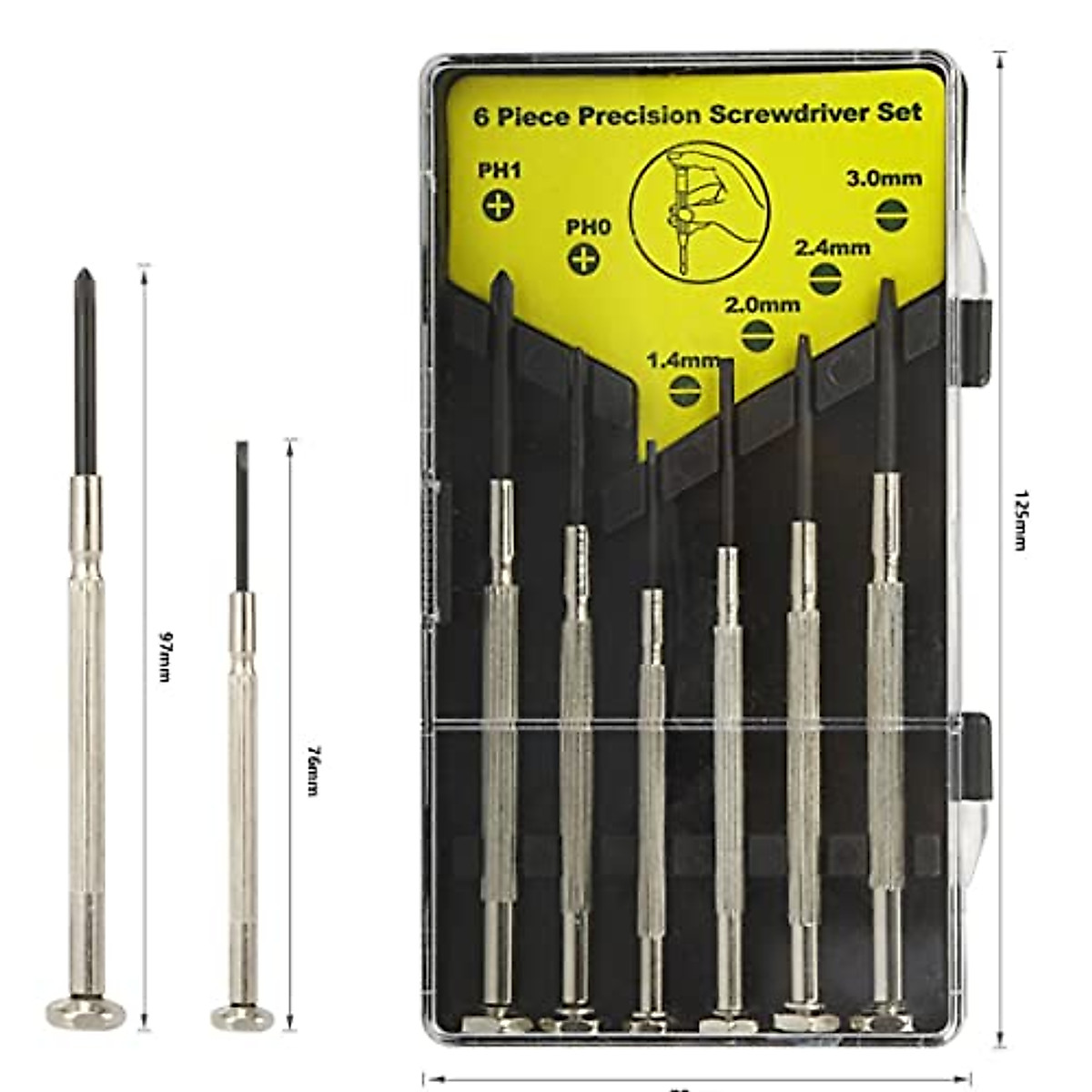 InterSet 6Pcs Mini Screwdriver Set, Eyeglass Repair Screwdriver, Precision Repair Tool Kit with 6 Different Size Flathead and Philips Screwdrivers, Ideal for Watch, Jewelers