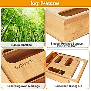 Bamboo Ziplock Bag Organizer For Drawer And Wall, Baggie Organizer Dispenser, Food Storage Bag Organizer Fits For Ziploc Solimo Glad Hefty For Gallon Quart Sandwich And More Zip Lock Bags - 4 Slots