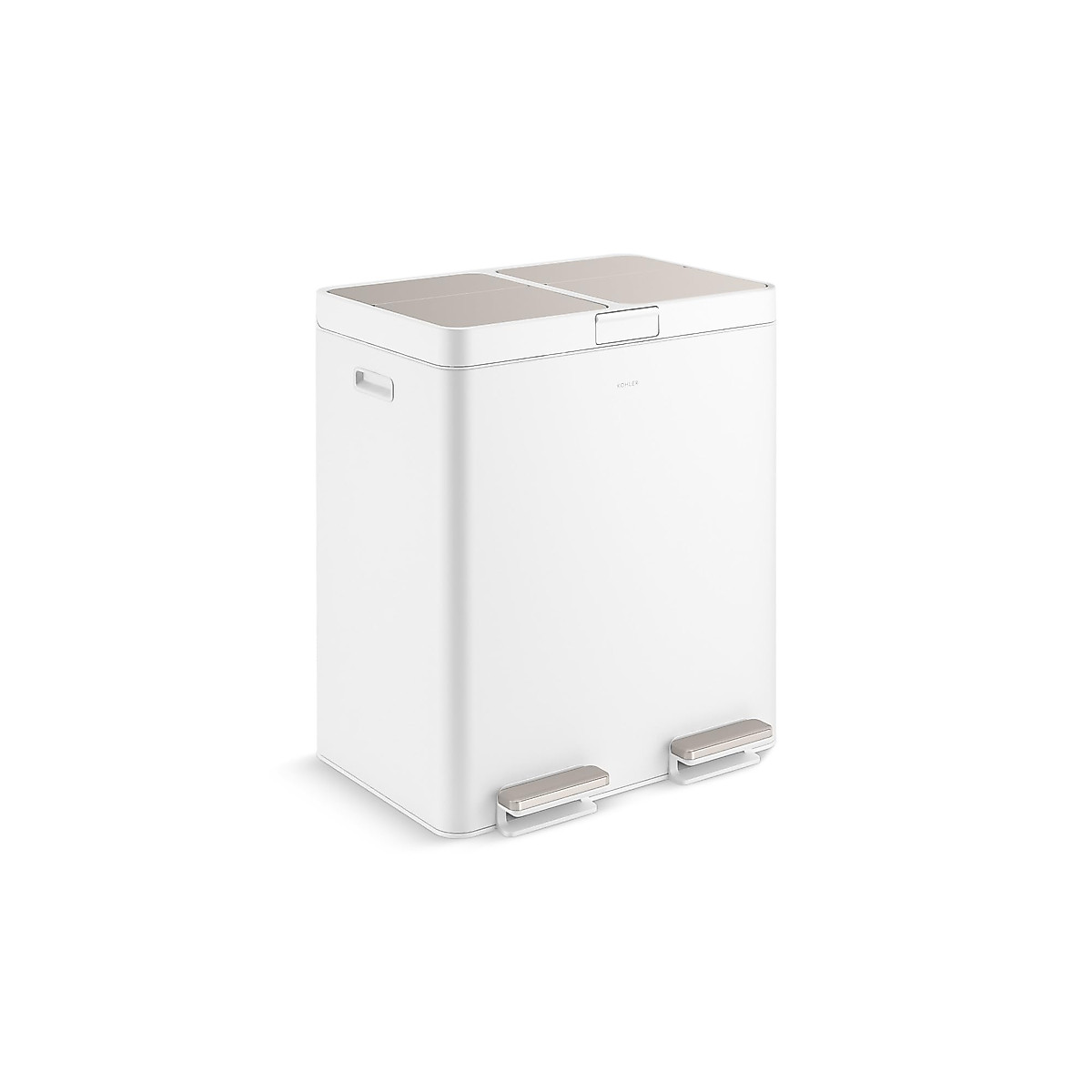 KOHLER K-23828-WST 82-Liter Stainless Steel Dual-bin Step Trash can, White Stainless