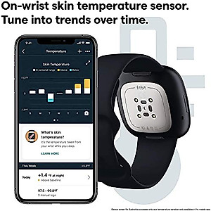 Fitbit Sense Health & Fitness Smartwatch W/ GPS, Bluetooth Call/Text, Heart Rate SpO2, ECG, Skin Temperature & Stress Sensing (S & L Bands, 90 Day Premium Included) International Version (Graphite)