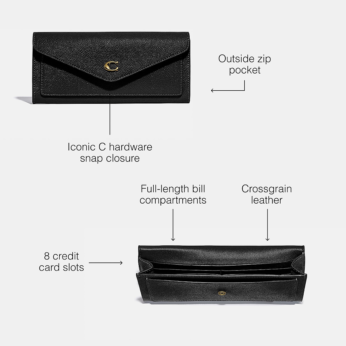 Coach Women's Crossgrain Leather Wyn Soft Wallet, LI/Black, One Size