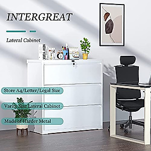 Aobabo 3 Drawer Metal Lateral File Cabinet with Lock,Steel Storage Lateral Filing Cabinet with Letter/Legal Size for Home Office,Anti-tilt Structure,Assembly Required (White 3Drawer)…
