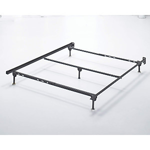 Signature Design by Ashley Adjustable Metal Bolt on Bed Base Frame with Protective Floor Glides, Queen, Black