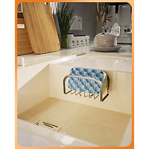 SWTYMIKI Sponge Holder for Kitchen Sink, Movable Sink Sponge Holder with Suction Cups Stainless Steel Sink Caddy Suction Cup for Sponge & Brush, Silver