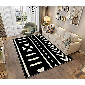African mud Cloth Black and White Area Rugs Non-Slip Floor Mat Doormats Home Runner Rug Carpet for Bedroom Indoor Outdoor Kids Play Mat Nursery Throw Rugs Yoga Mat