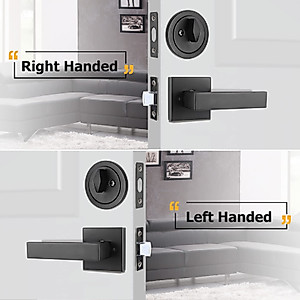 Azdele Black Front Door Handle with Deadbolt and Lever Set, Modern Front Door Lock Set, Black Door Handle with Single Cylinder Deadbolt for Exterior Door, Reversible for Right&Left Handed, Matte Black