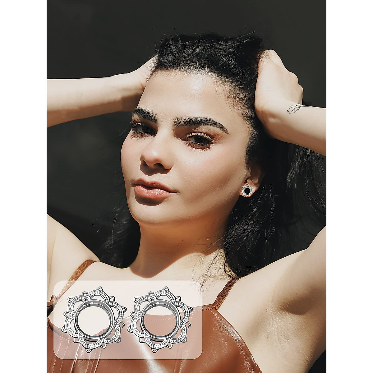 2 Pcs Ear Gauges for Women Men Stretchers Earrings Floral Hollow Ear Tunnels Boho Ear Expander Piercing Gauge Plug Earrings Body Jewelry(16 mm)